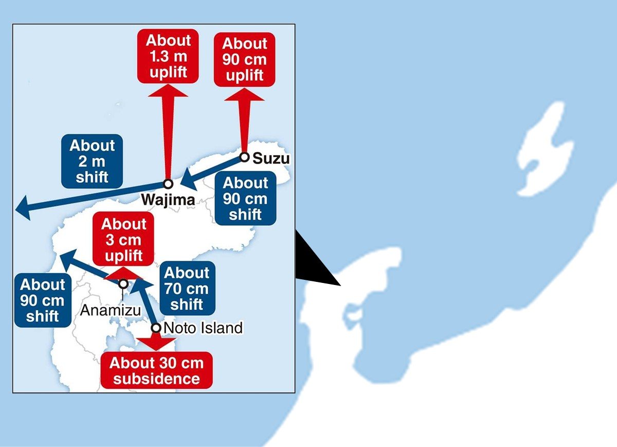 Crustal Deformations Moved Wajima 2 Meters Southwest After Quake ...